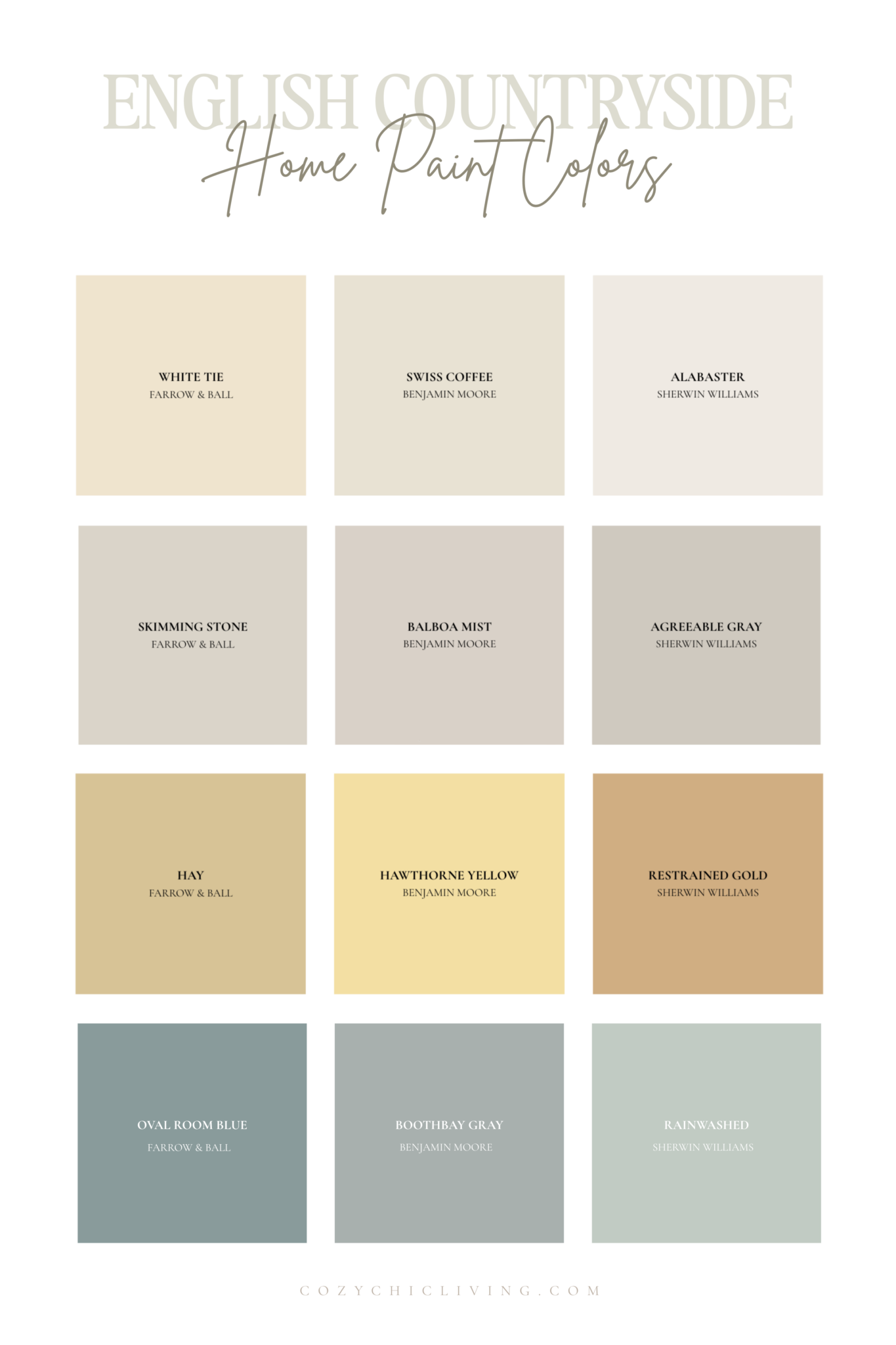Timeless Home Paint Colors for an English Countryside Aesthetic - Cozy ...